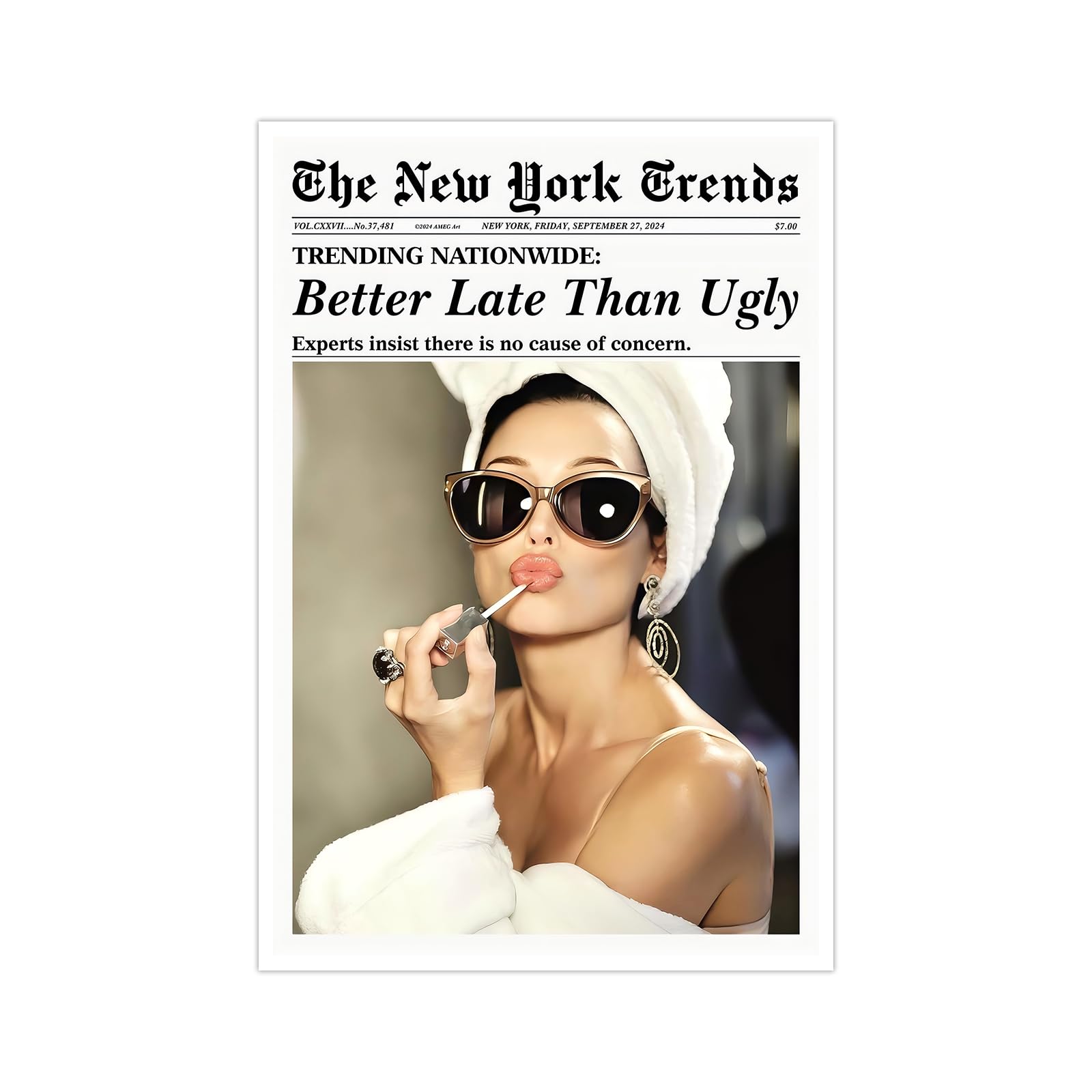Amazon.com: Trends New York Wall Art Vintage Newspaper Better Late Than ...