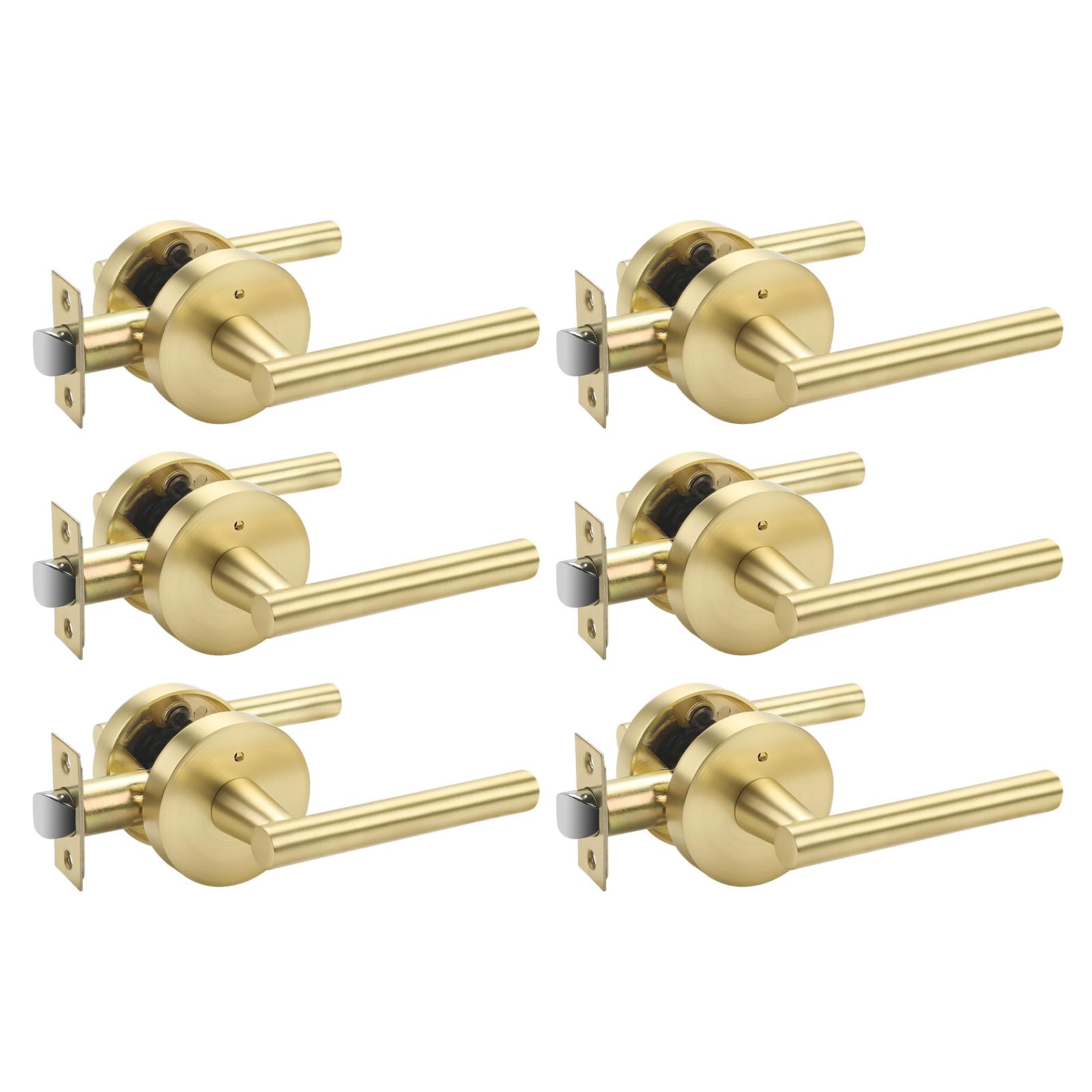 Haidms 6 Packs Gold Door Handle Interior, Brushed Gold Privacy Door ...