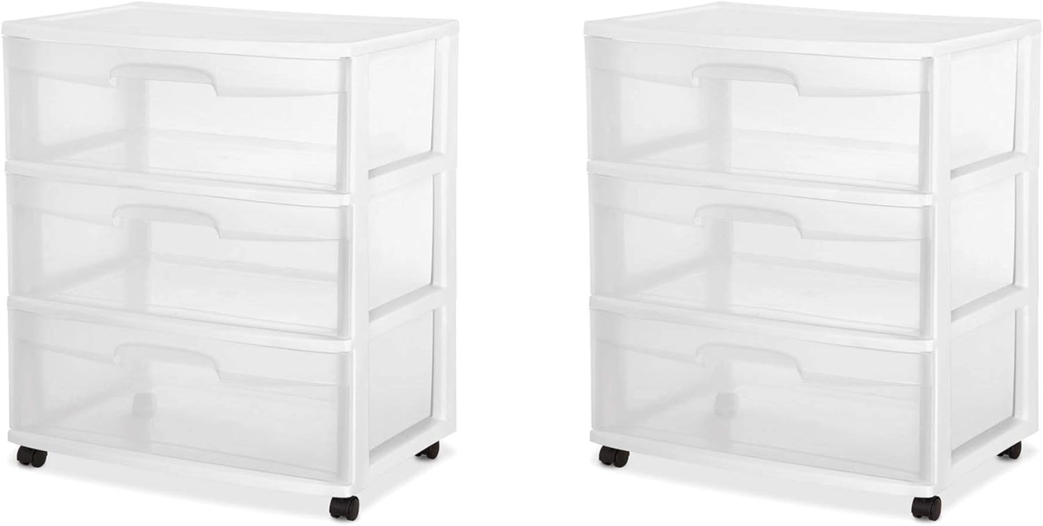 Amazon.com: Sterilite 29308001 Home 3 Drawer Wide Storage Cart Portable ...