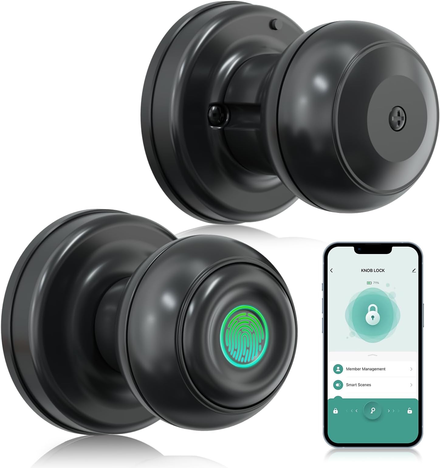 DINSTECH Fingerprint Door Lock, Rechargeable Smart Door Knob, Biometric ...