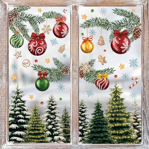 Amazon.com: Whaline 9 Sheets Vintage Christmas Window Cling Stickers ...