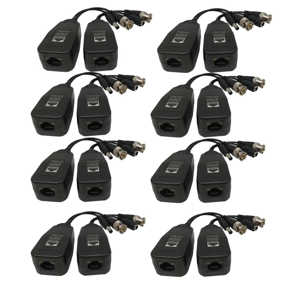 Henxlco 8 Pairs Passive Video Power Balun Connector to Cat5e/Cat6 RJ45 ...