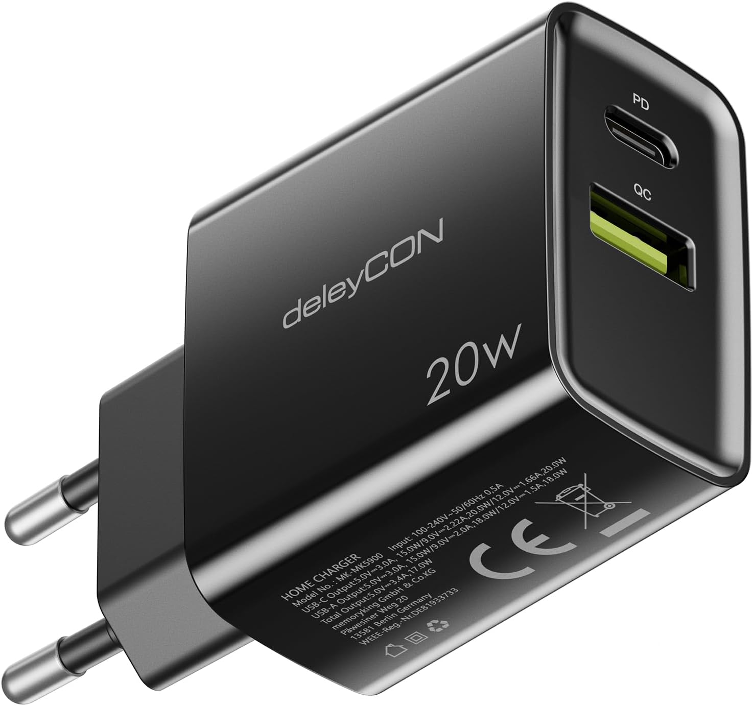 deleyCON Ladegerät USB A und C GaN USB Netzteil für iPhone 16/15/14/13 ...