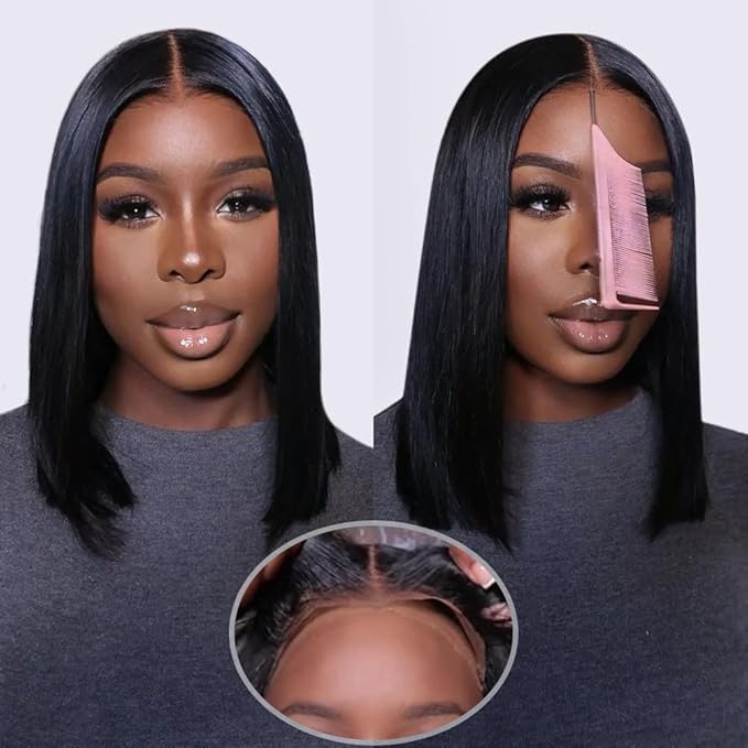 Amazon.com : Flady Put on and Go Glueless Bob Wig Human Hair Pre ...