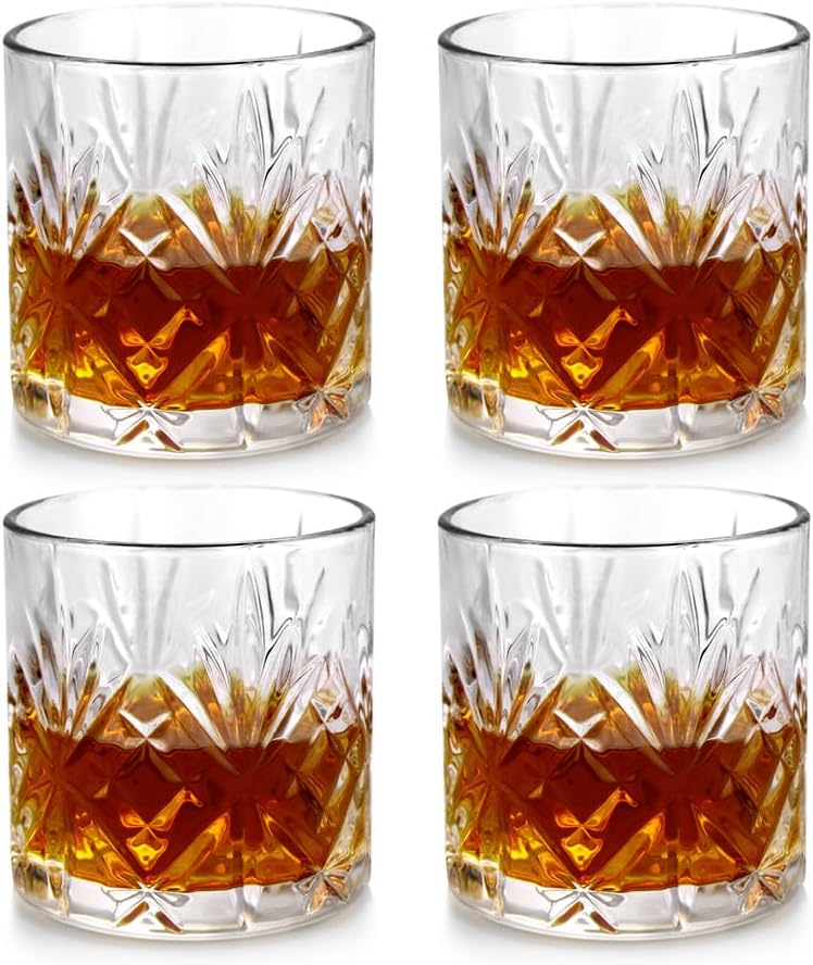 Amazon.com | Bruntmor Whiskey Glasses Set - Double Old Fashion Glasses ...
