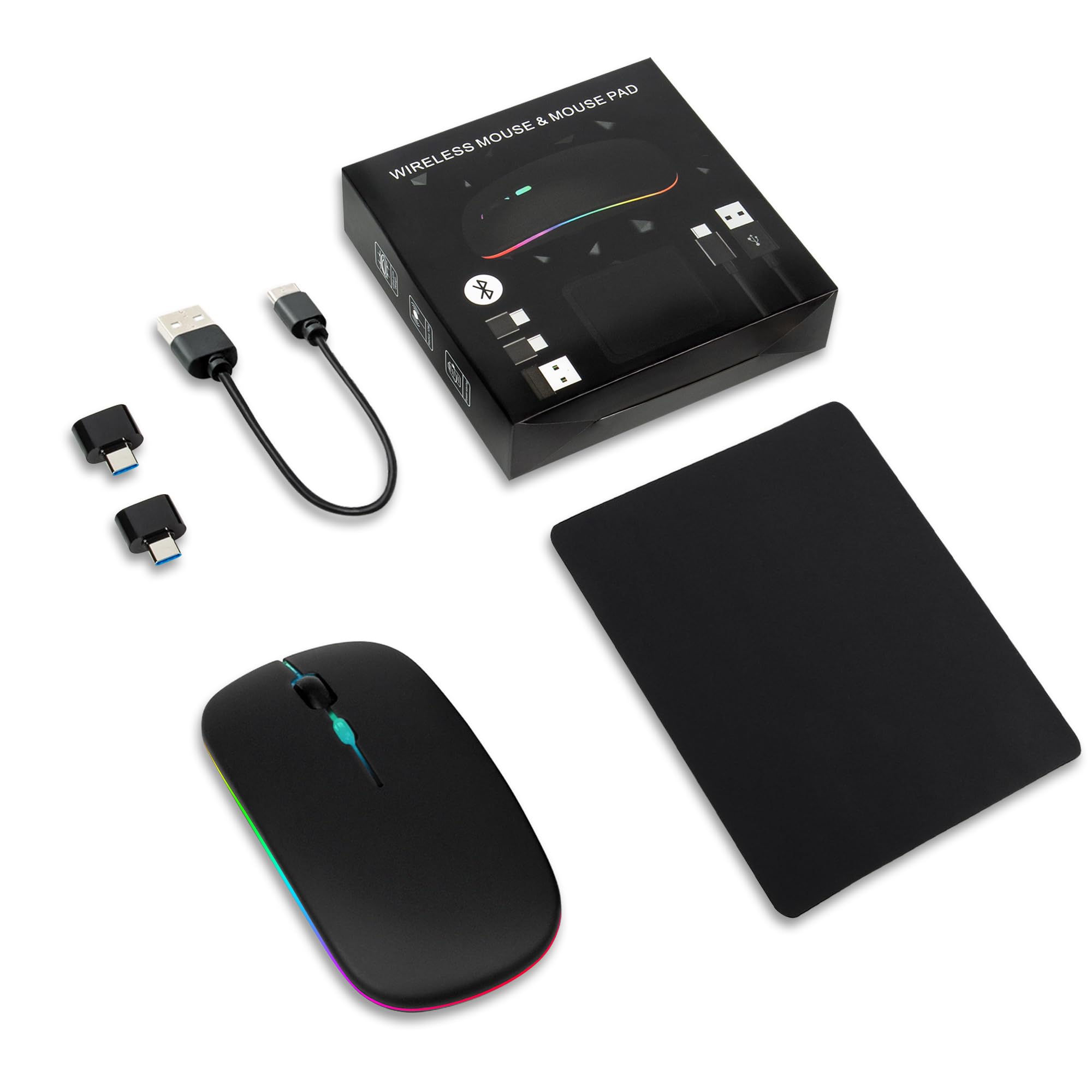 CHARGEWAY Wireless Mouse for Laptop With Mouse Pad 2 USB A to USB C ...