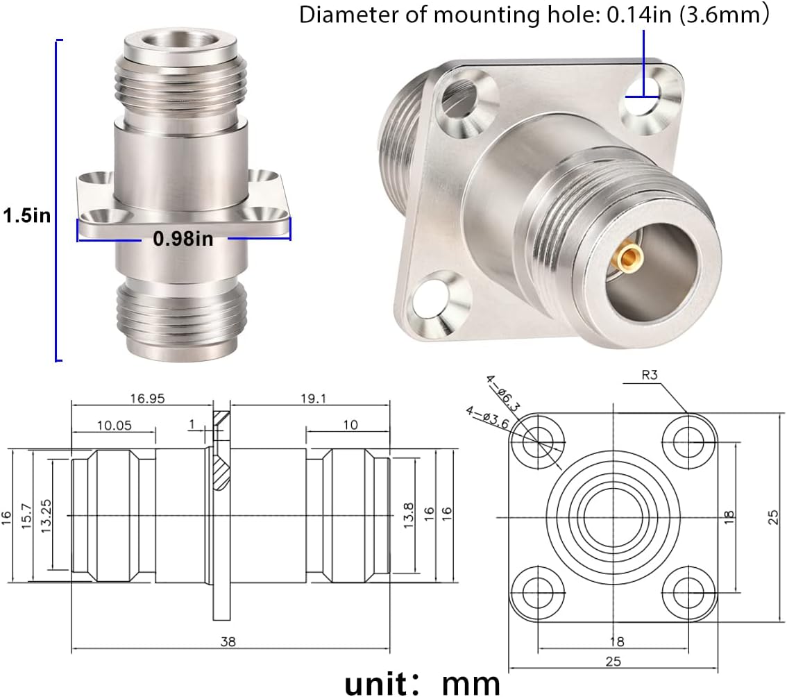 Buy XRDS -RF 2pcs N Female to Female Connector 4 Hole Flange Panel Mount Adapter N Coax Jack ...