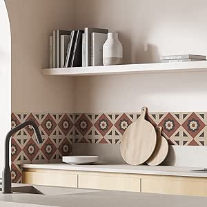 Alwayspon 24PcsX15cm/6inch Retro Red Tile Sticker, Self Adhesive Stick ...