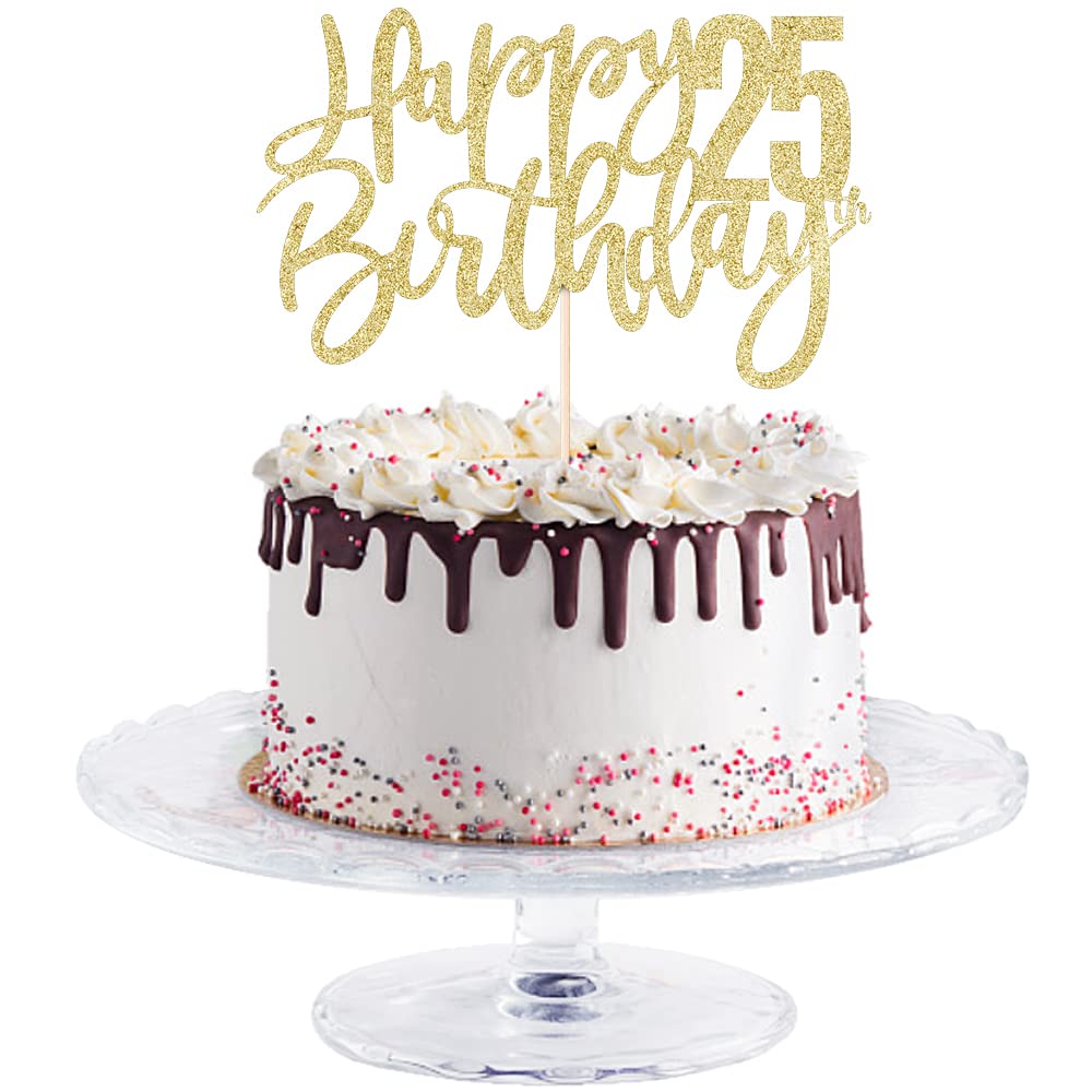 Golden Glitter 25 Year Old Happy Birthday Cake Topper Happy ...