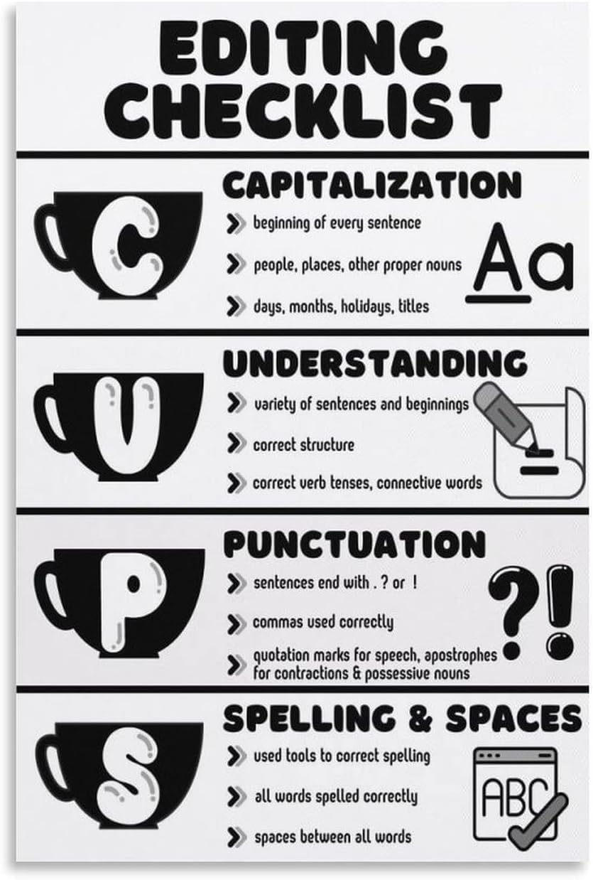 Amazon.com: Cups Editing Writing Strategy Checklist Poster, English ...