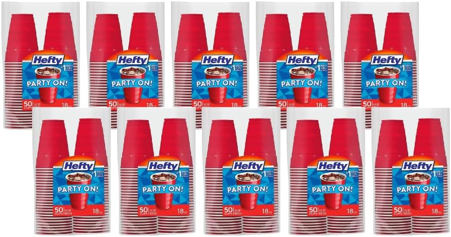 Amazon.com: Hefty Easy Grip Disposable Plastic Cold Cups, Red, 18 Ounce ...