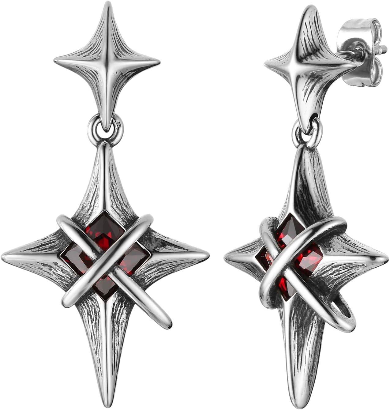 Amazon.com: HZMAN Stainless Steel Gothic Punk Red Crystal Star Stud ...