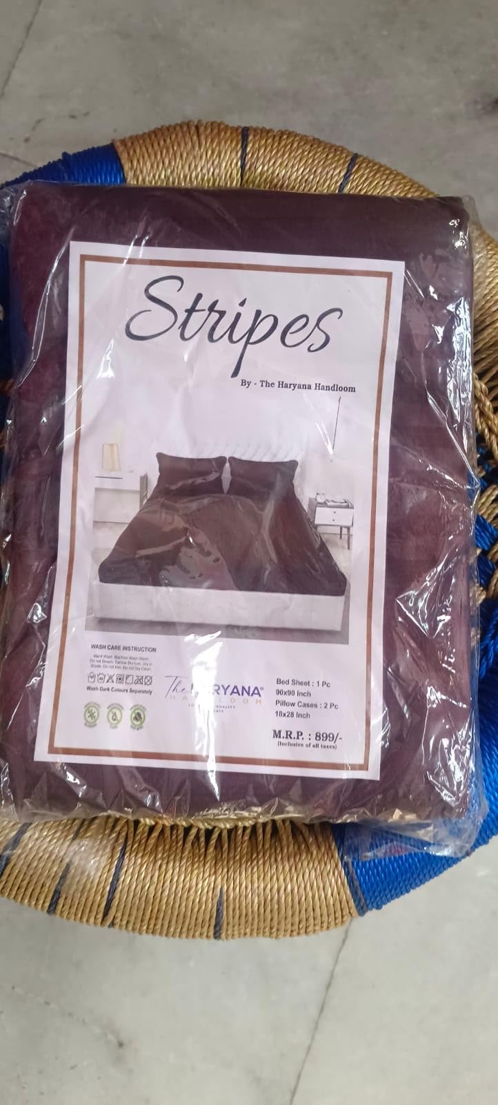 THE HARYANA HANDLOOM 210 TC Glace Cotton Plain Stripe Queen Size Double ...