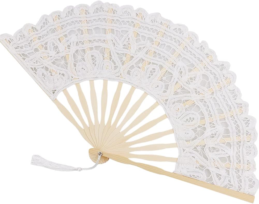 Amazon.com: Propupy Folding Hand Fan Womens Lace Fan Elegant Cotton Fan ...