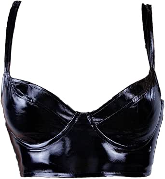 Amazon.com: Bralette De Látex De Las Mujeres Brillo De Cuero Sintético ...