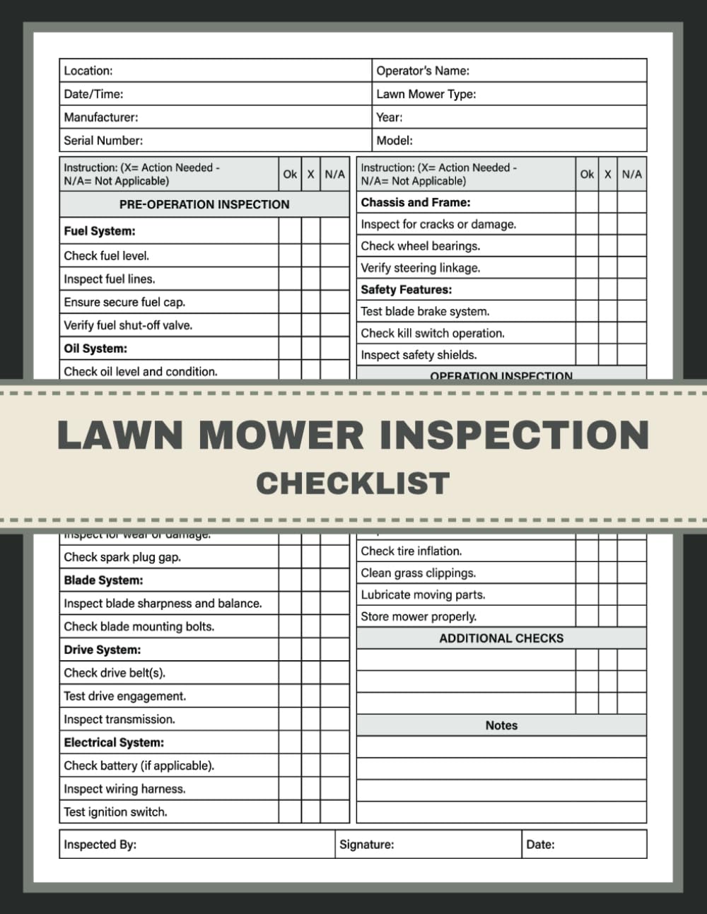 Lawn Mower Inspection Checklist: Lawnmower Pre-Use and Pre-Start ...