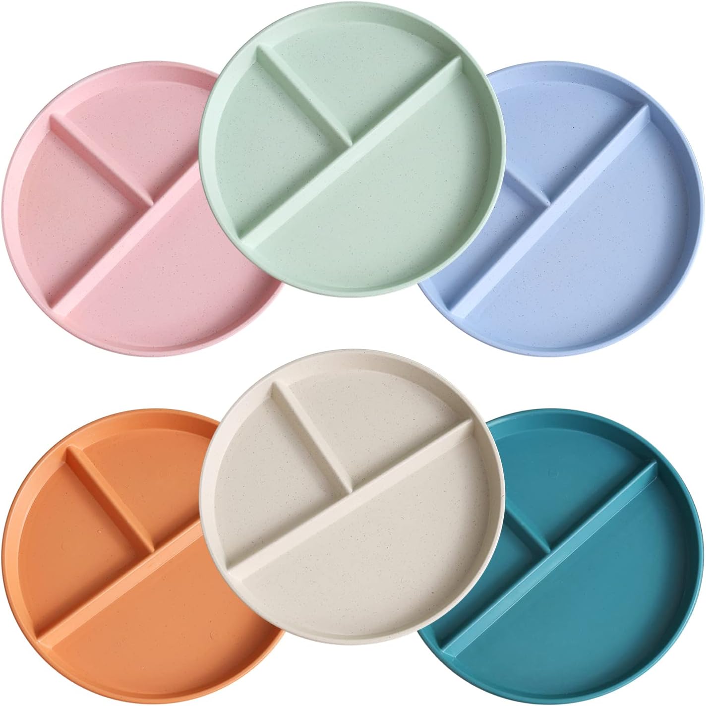 Amazon.com | PUPOPIK 9" Unbreakable Divided Plates Set of 5, Wheat ...