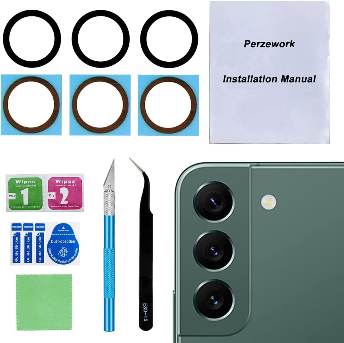 Amazon.com: Perzework 2 Sets Back Rear Camera Lens Glass Replacement ...