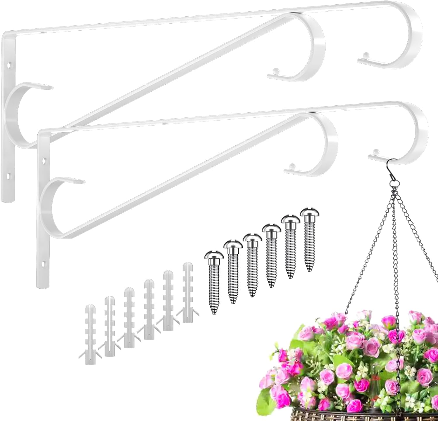 Amazon.com: Plant Hangers Outdoor (2 Pack-15.5 Inch White) Plant Hooks ...