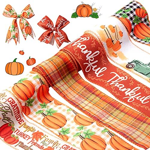 Amazon.com: AnyDesign Fall Wired Edge Ribbons 36 Yards Pumpkin Maple ...