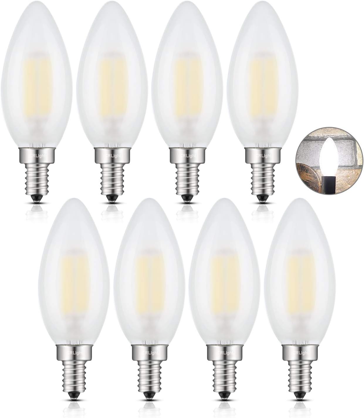 CRLight 6W Dimmable LED Candelabra Bulb 4000K Daylight White, 60W Equivalent 600 Lumens, E12 ...
