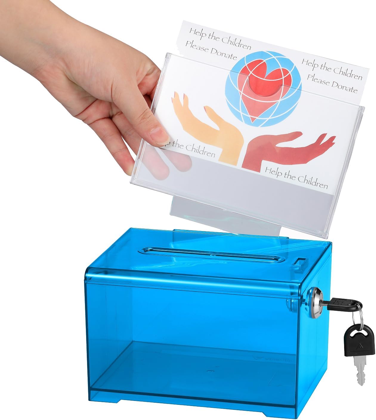 Amazon.com: AdirOffice Crystal Blue Acrylic Donation Box with Lock ...
