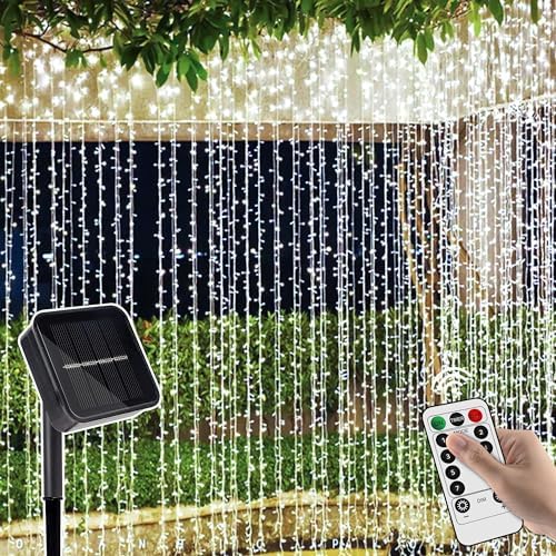 Weillsnow - 304 luces LED solares de cortina con control remoto con 8 ...