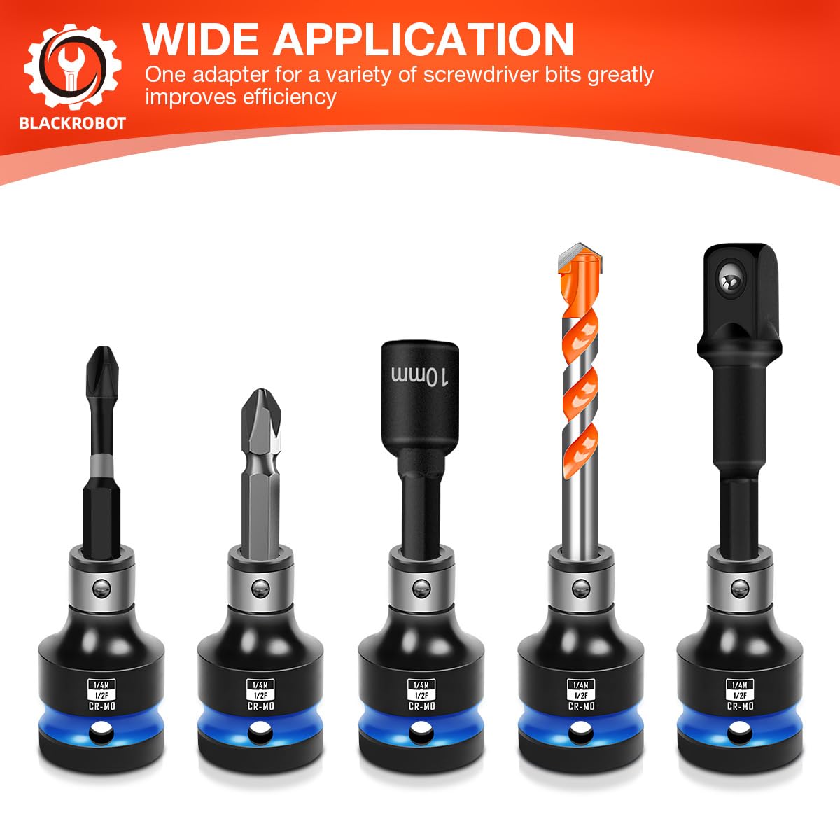 Snapklik.com : BLACKROBOT 4PCS Impact Bit Holders 1/2 Square Drive To 1 ...