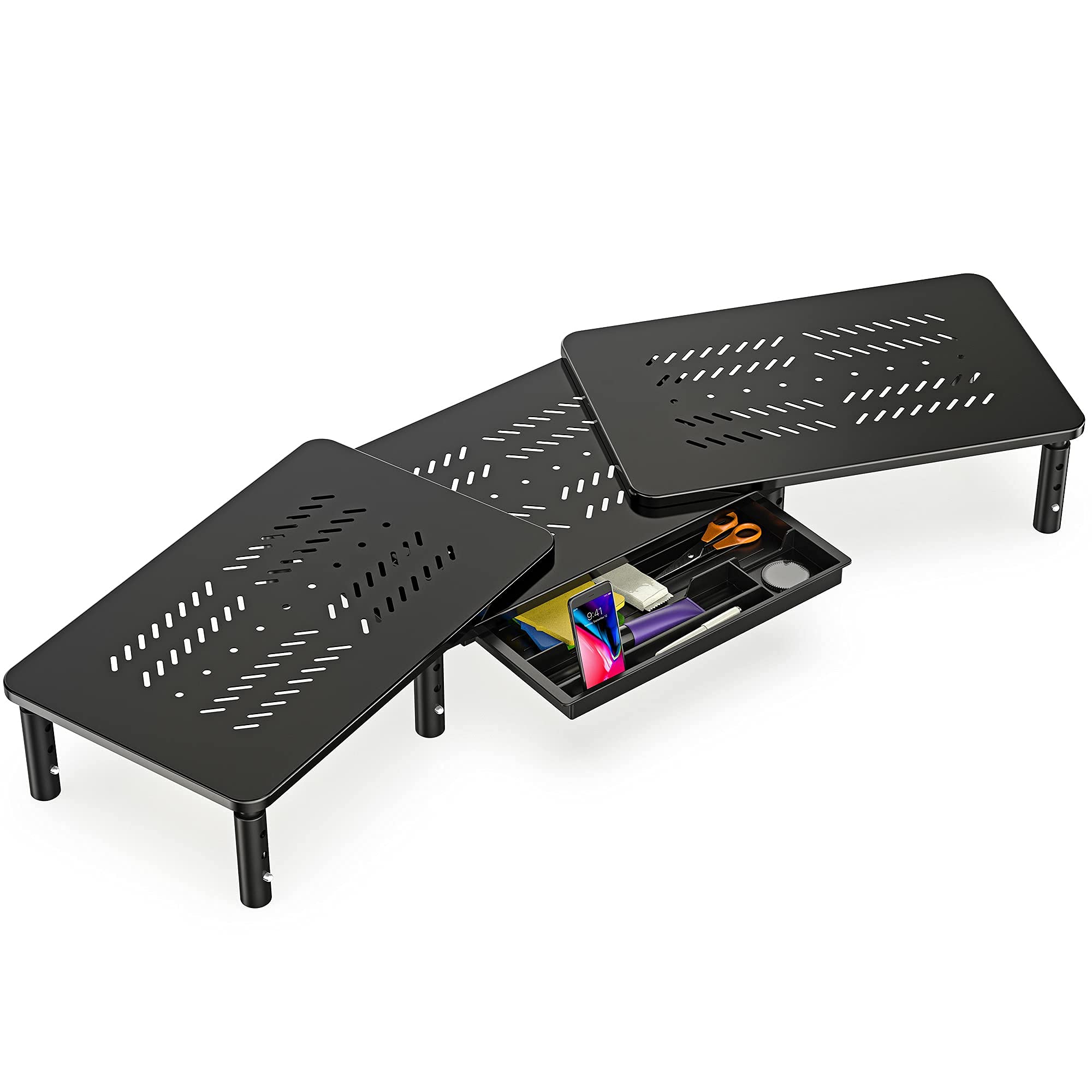 FITUEYES Dual Monitor Stand with Drawer - 3 Shelf Computer Laptop Stand ...