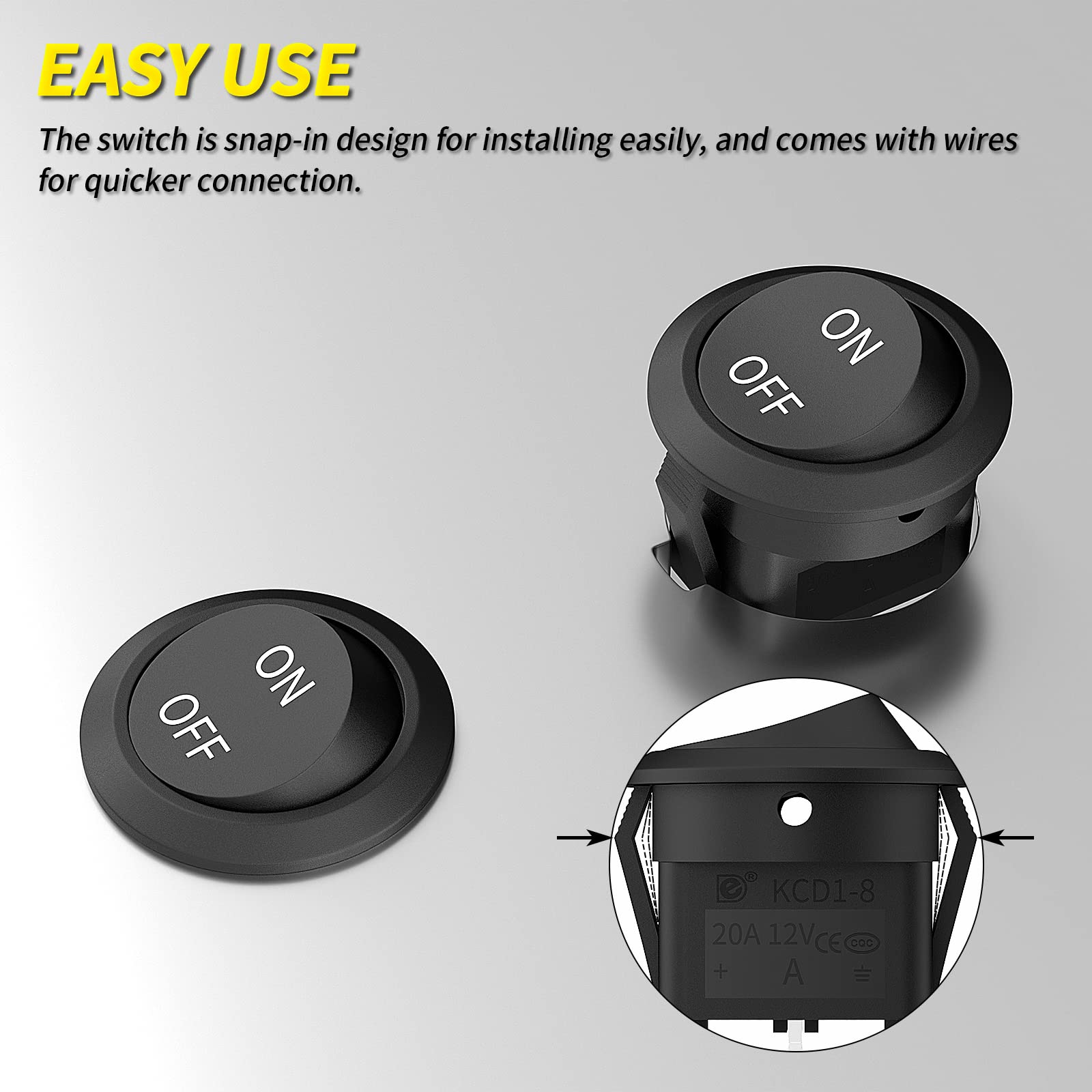 Snapklik.com : Joinfworld On Off Switch 12V Round Rocker Switch 12 Volt ...