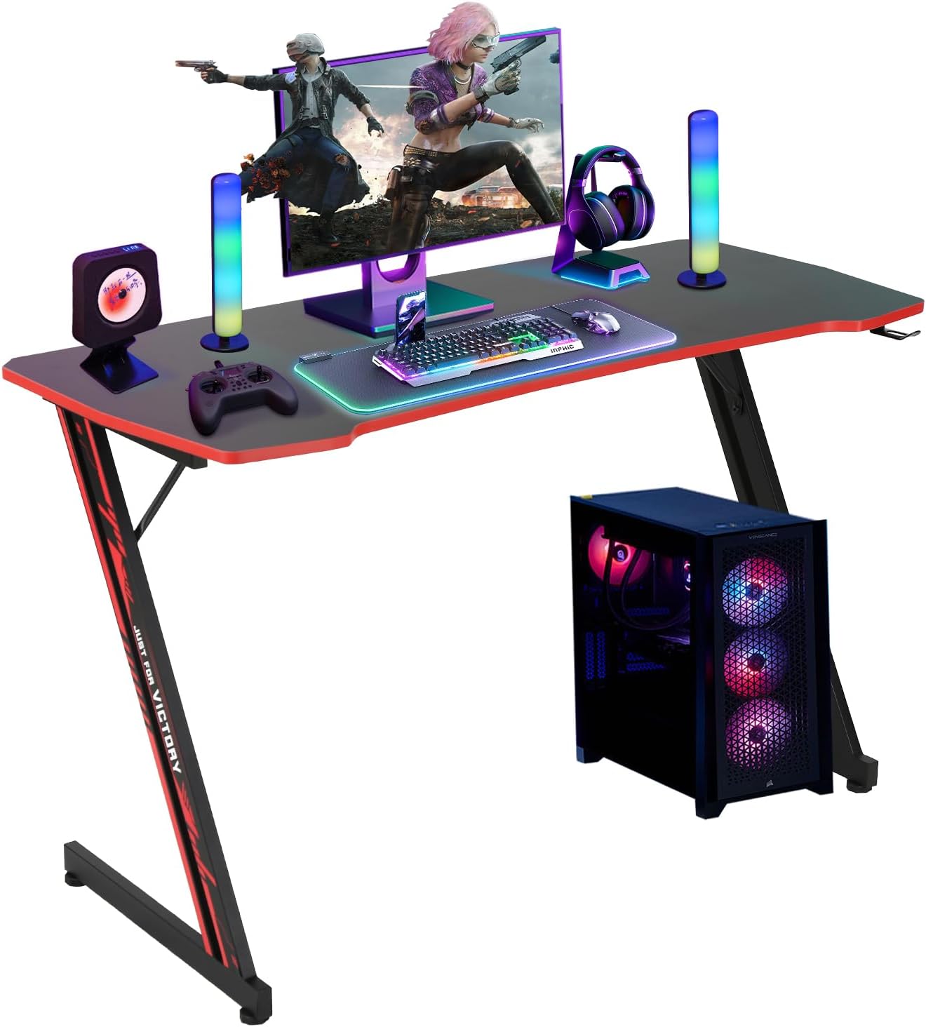 Amazon.com: 47 inch Gaming Z-Shaped Computer Desk PC Computer Table ...