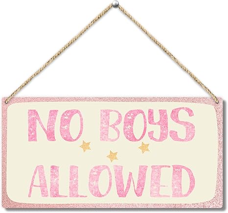 Amazon.com: Pink Kids Bedroom Nursery Room Wooden Hanging Sign, No Boys ...