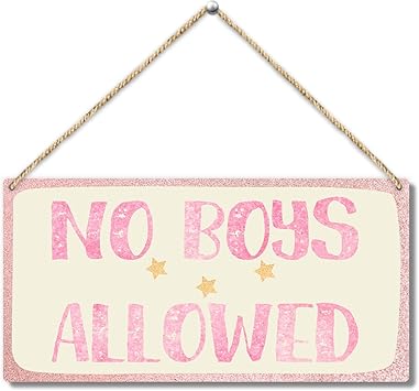 Amazon.com: Pink Kids Bedroom Nursery Room Wooden Hanging Sign, No Boys ...