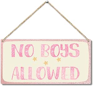 Amazon.com: Pink Kids Bedroom Nursery Room Wooden Hanging Sign, No Boys ...
