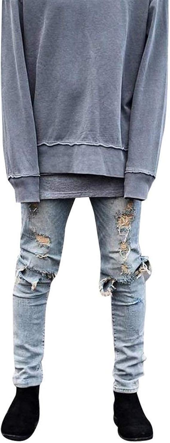 Lanceyy Jeans Rasgados De Los Hombres Slim Destroyed Knee Simple Estilo ...