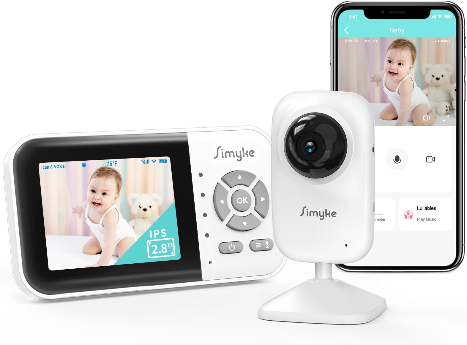 Simyke Moniteur vidéo pour bébé, caméra WiFi pour bébé, affichage de 2 ...