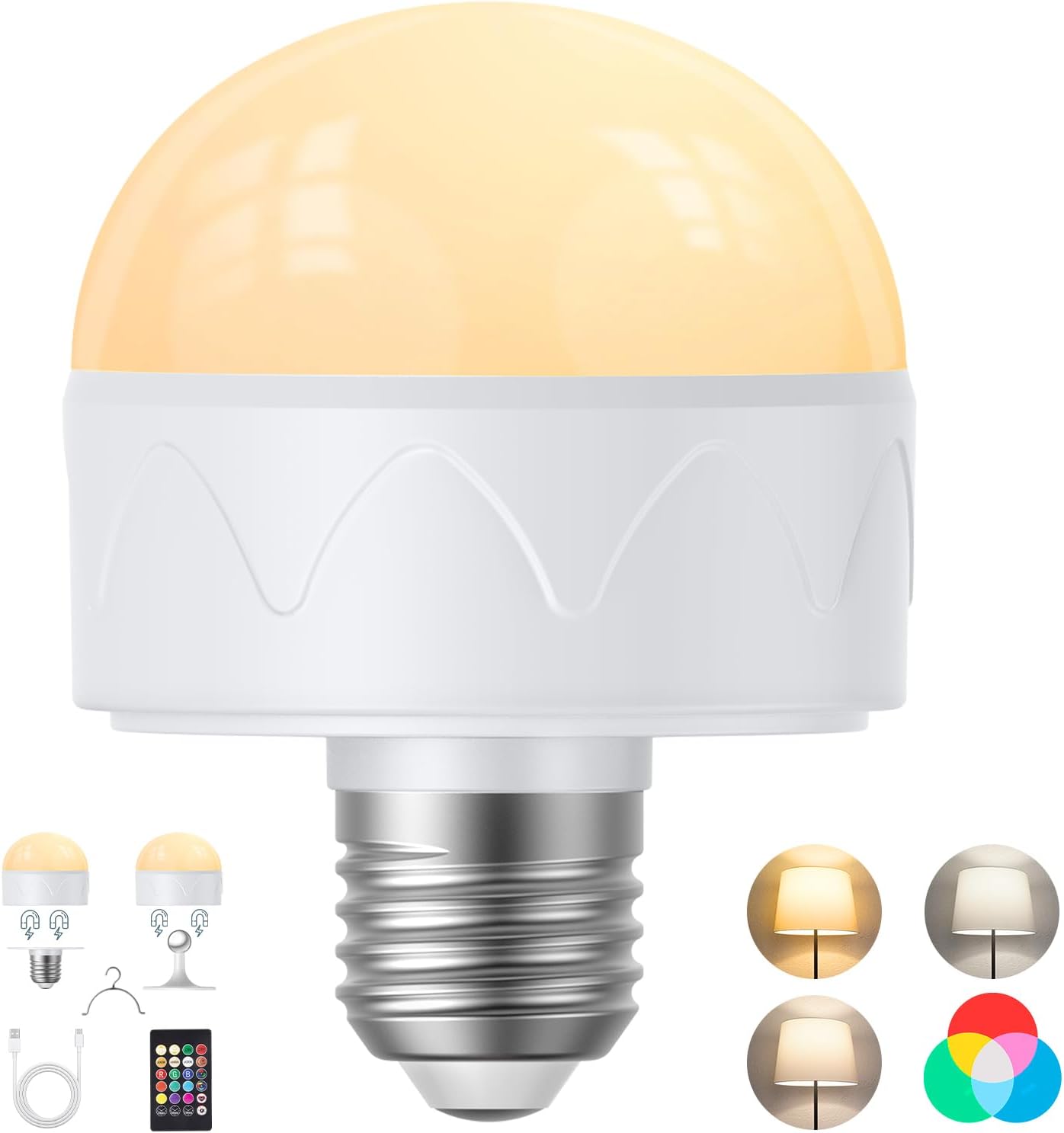 merloly Rechargeable Light Bulbs with Remote,Battery Operated Light ...