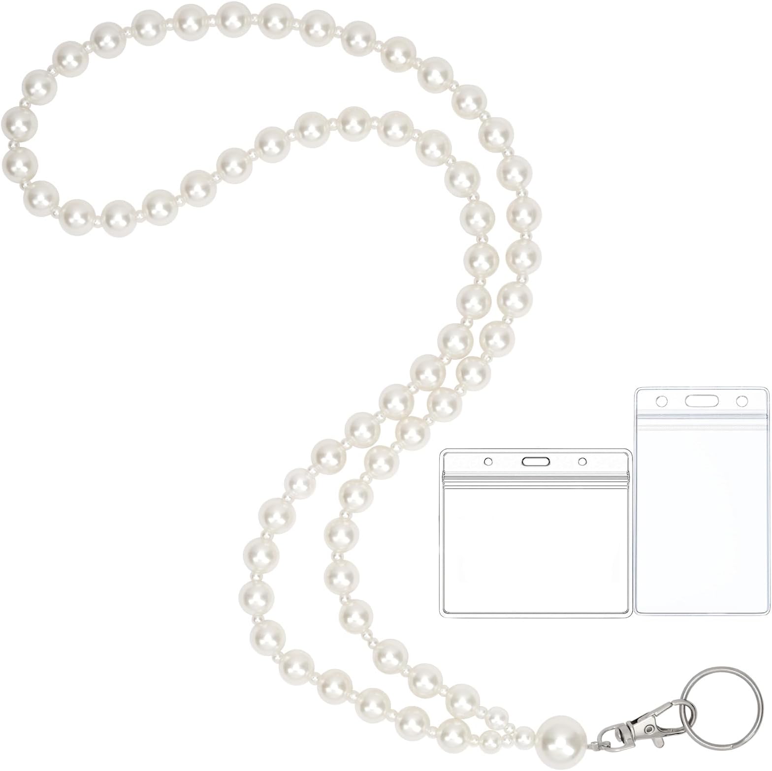 Amazon.com : Pearl Necklace Lanyards for ID Badges and Keys for Women ...
