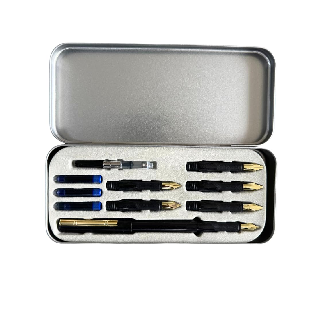 INKFLOW Calligraphy Pen Set with 6 Nibs, Metal Tin Case, 3 Ink ...