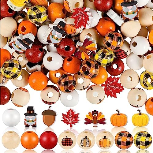 Amazon.com: 240 Pieces Fall Wooden Beads Thanksgiving Orange Craft Wood ...