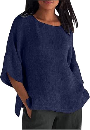 Linen Tunic Tops for Women Womens Summer Linen Shirts Loose Fit 2023 Trendy Boho Top Oversized 3 ...