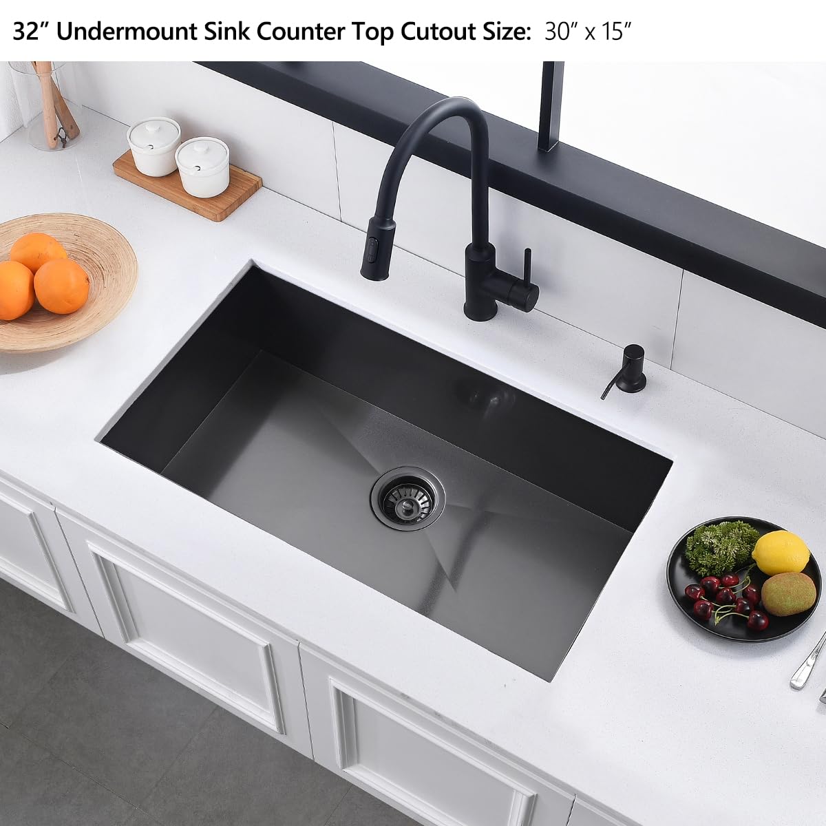 32 Undermount Black Kitchen Sink, Luckyhorse 32â€? x 17â€? x 9â€? 18 ...
