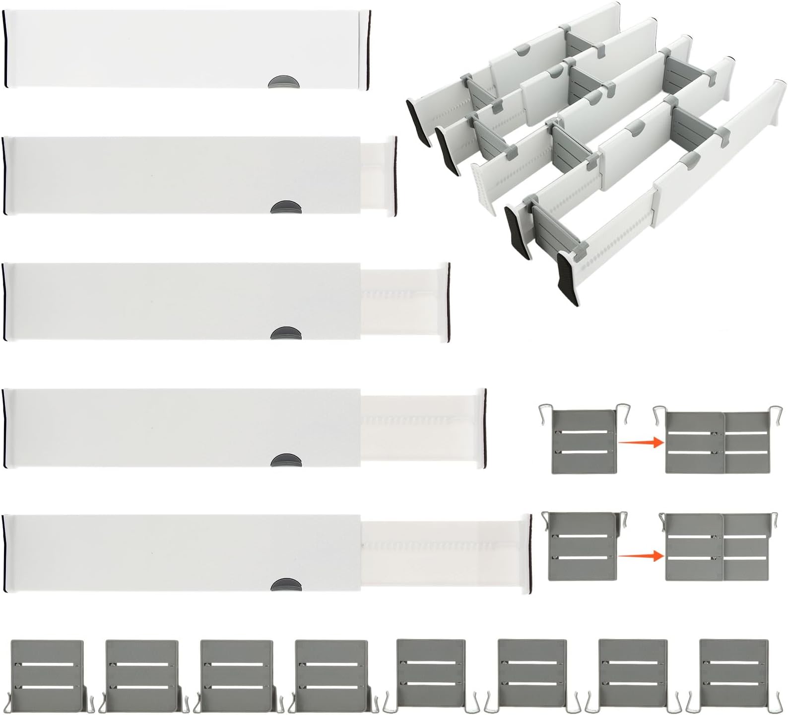 Amazon.com: AKOLAFE 5PCS Adjustable Drawer Dividers with 8 Inserts 15 ...