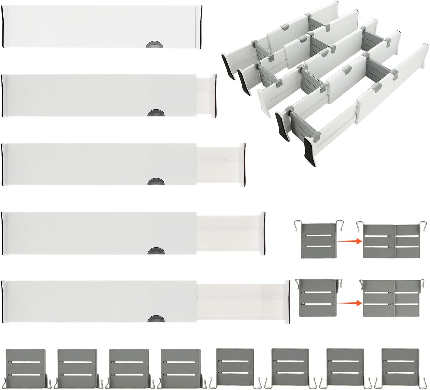 Amazon.com: AKOLAFE 5PCS Adjustable Drawer Dividers with 8 Inserts 15 ...