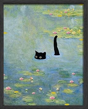 Amazon.com: oulawote Funny Black Cat Wall Art Decor Famous Art Water ...