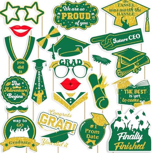 Amazon.com: 22 Pcs Graduation Photo Booth Props 2025 - Green Gold ...