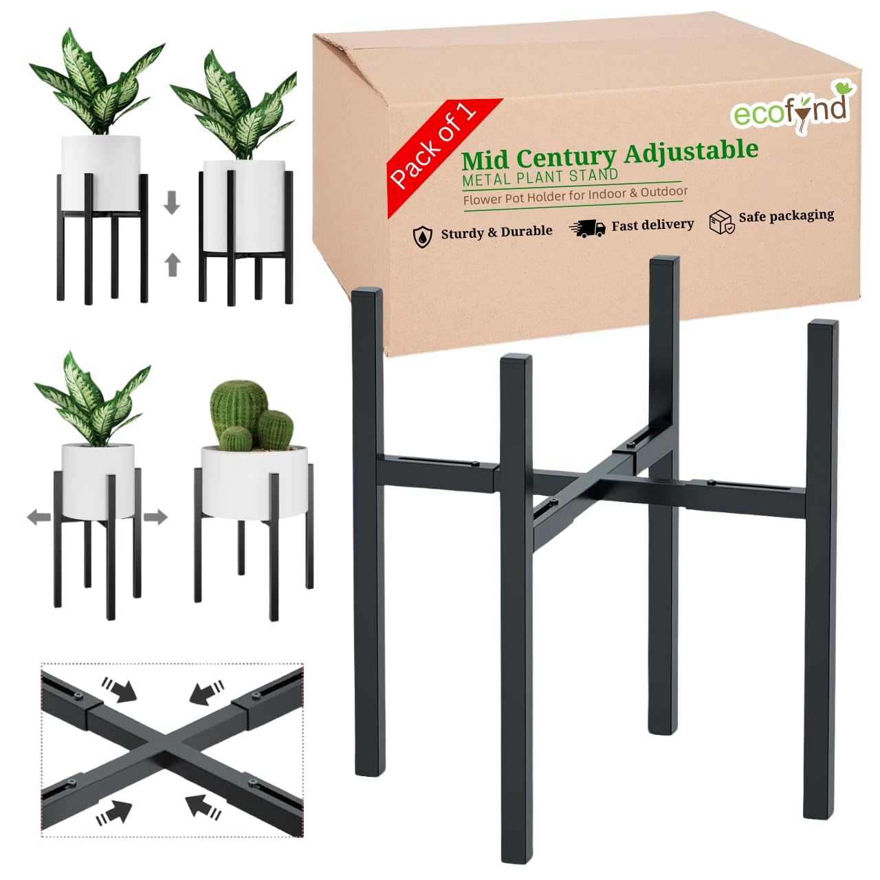 ecofynd Mid Century Adjustable Metal Planter Stand for Living Room ...