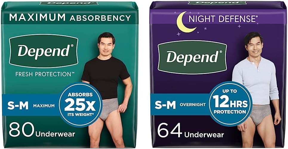 Depend Men's Incontinence Underwear, Maximum & Overnight Absorbency, S ...