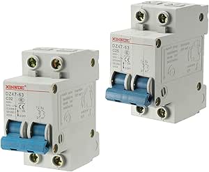 MECCANIXITY 2 Poles 25A 32A 400V Low-voltage Miniature Circuit Breaker Din Rail Mount DZ47-63 ...