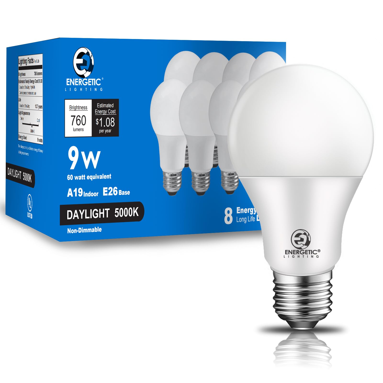E ENERGETIC LIGHTING Light Bulbs 60 Watt Equivalent, A19 Daylight LED ...